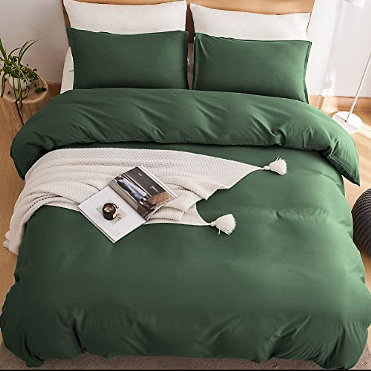 KINMEROOM Olive Green Duvet Cover Queen Size- Soft & Breathable Bedding Duvet Cover Set with Zipper Closure-1 Duvet Cover and 2 Pillow Shams(90 * 90",Olive Green)