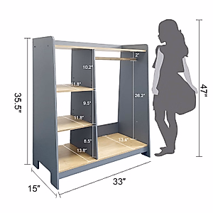Kids' Armoires & Dressers, Kids Dress Up Storage, Open Hanging Armoire, Baby Dresser, Kids Wardrobe, Toddler Dress Up Rack, Organizer, Clothes Rack for Girls, Closet for Baby Clothes, Bedroom (Grey)