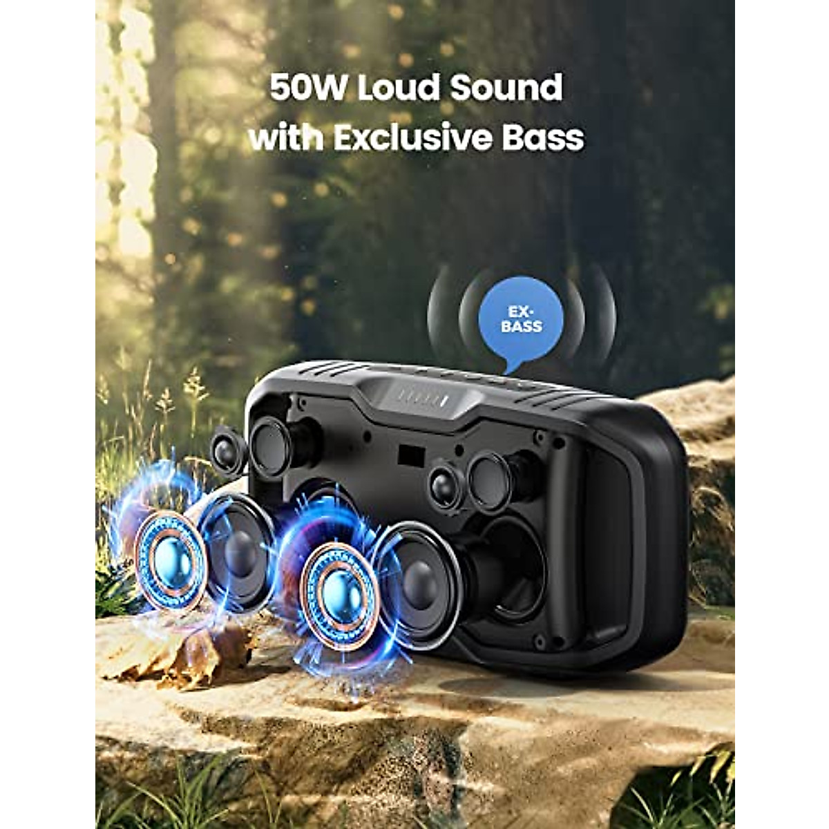 KuccHero Bluetooth Speakers, 50W(70W Max) Loud Portable Speaker with Subwoofers, 30H Playtime, Ex-Bass, TWS, Gift for Men, IPX5 Waterproof Outdoor Speaker for Beach/Party/Camping