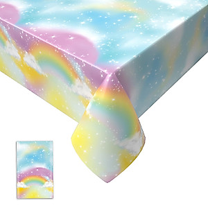 Pastel Rainbow Tablecloths, Rainbow Table Cloth Rectangle, Gradient Rainbow Plastic Table Cover Disposable Party Decoration for Colorful Rainbow Theme Girls Birthday, Baby Shower, 54x108 inch