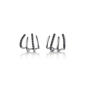 SLUYNZ 925 Sterling Silver Color CZ Cuff Earrings Studs for Women Claw Huggie Earrings Piercings Wrap (D-Black)