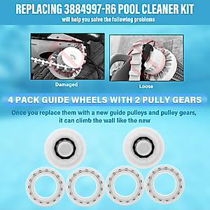 3884997-R6 Guide Wheels Parts Fit for Dolphin Dolphin Pool Cleaner Guide Wheels Replacement, 4 Pack Guide Wheels with 2 Pully Gears Compatible with Maytronics Dolphin Nautilus Cc Plus Premier
