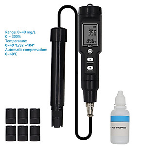 Zooke Dissolved Oxygen Meter, Professional Digital DO Meter Temperature Meter Portable with Electrode Filling Fluid & Temperature Compensation for Freshwater, Seawater, Laboratory (with Backlit)
