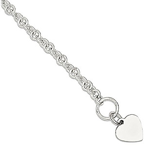 IceCarats 925 Sterling Silver Engraveable Heart Love Disc Link Toggle Chain Charm Bracelet 8.75 inch