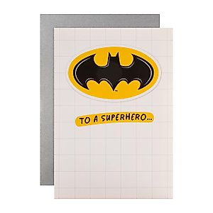 Hallmark Blank Batman Birthday Card - Personalisable Design with Sticker Sheet, White, Black & Yellow,25568079
