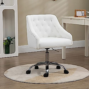 Velvet Office Task Desk Chair for Girls, Modern Vanity Chair for Home Office, Make Up, Bed Room, 360°Swivel Height Adjustable Reception Chair, White