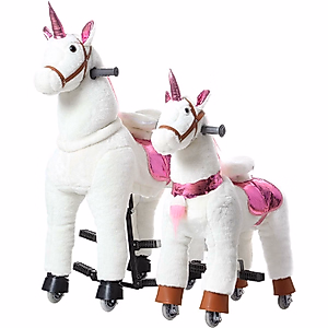 JoJoPooNy Ride on Unicorn Toys for Girls, Ride on Horse Riding Pony for Children 3-6 Years Old, Rideable Plush Walking Horse Animal with Wheels
