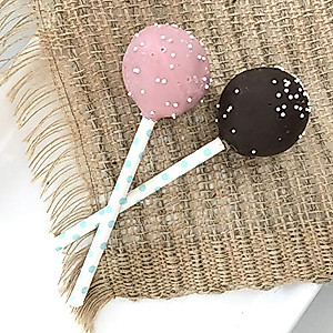 Light Blue and White Paper Straws - Polka Dot - 7.75 Inches - 50 Pack