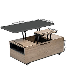 Merax Lift Top Coffee Table,with Fixable Wheels Open Storage Extendable Desktop Drawers