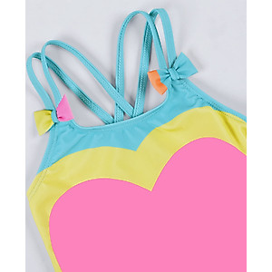 UONBOX Toddler Baby Girl Swimsuits One Piece Swimwear Cute Ruffled Bathing Suit Beachwear 6M-4T (24 Months, Pink Heart)