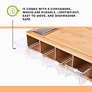 Prosumers Choice Bamboo Cutting Board - Wooden Like Chopping Board with Food Container Organizer, Cheese Shredder, & Juice Groove - for Veggie, Cheese, & Meat - Kitchen Fit Size of 15 x 10 x 3 inches