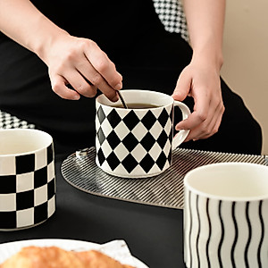 E-liu 14oz Ceramic Coffee Mug Set - 4 Patterns, Durable, Easy to Clean, Microwave & Dishwasher Safe, Perfect for Coffee, Tea, Hot Chocolate - Gift for Birthdays, Housewarming