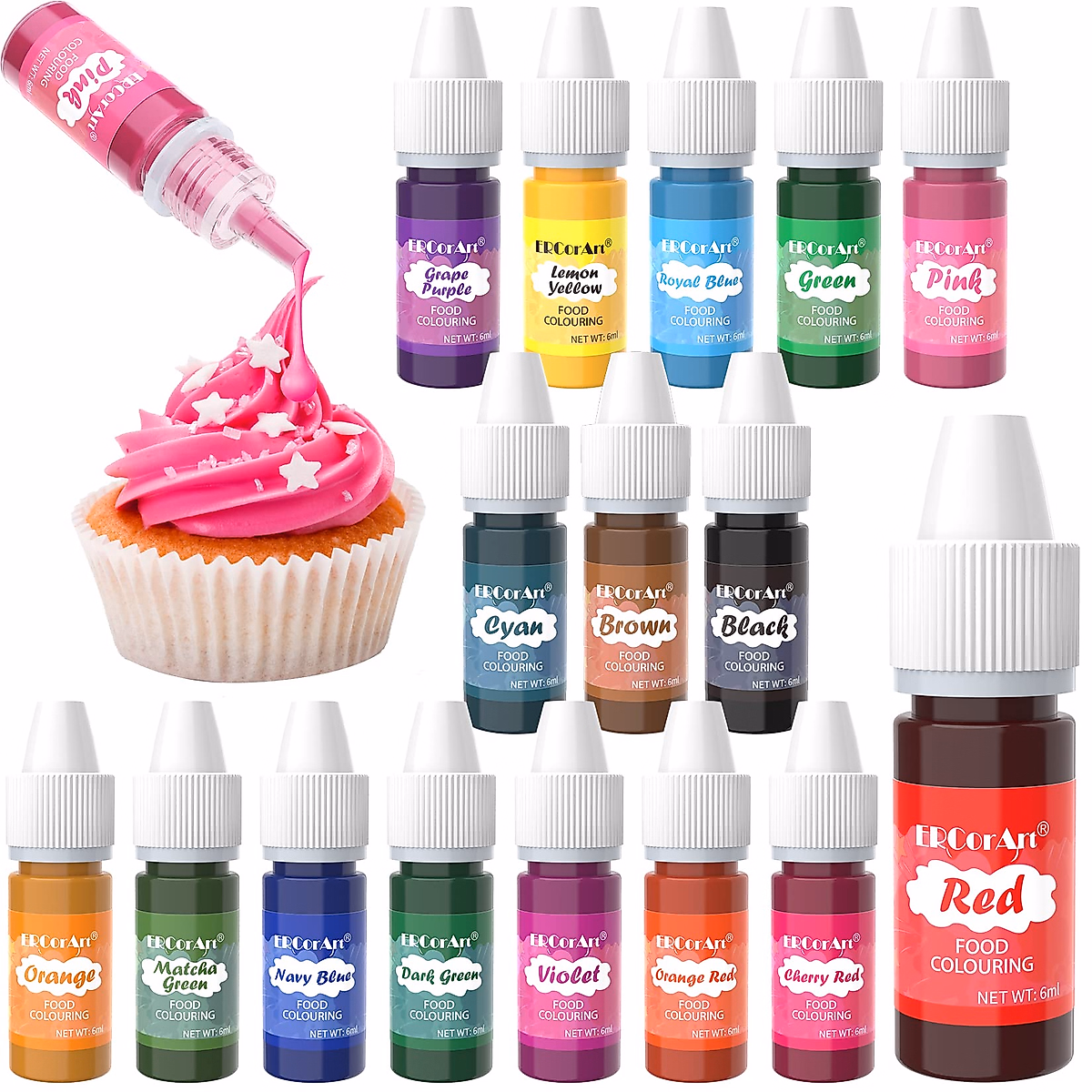 ERCorArt 16 Vibrant Food Coloring Set for Cake Decorating
