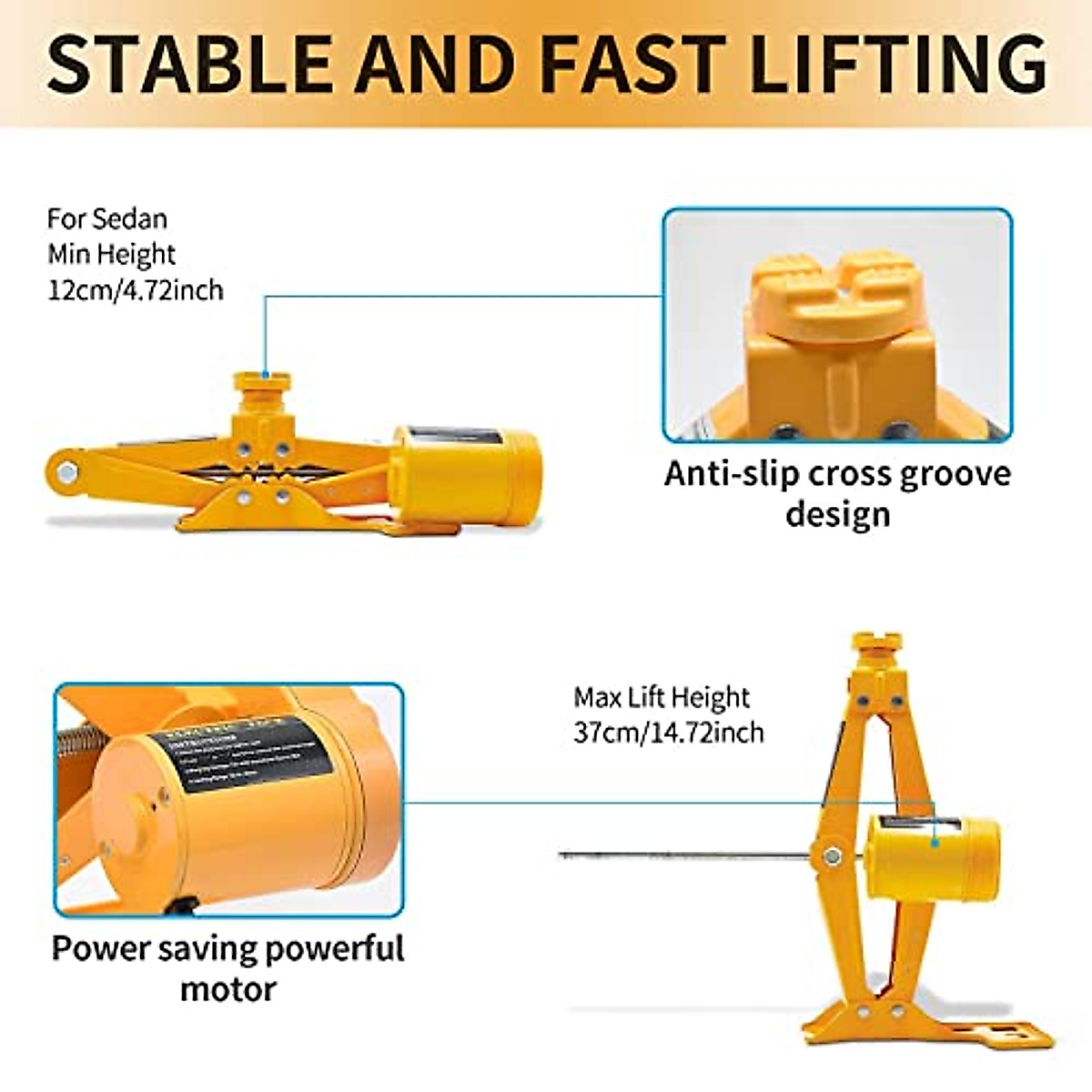 Simtamy Electric Car Jack 2 Ton 12V Electric Scissor Jack with Storage Box for Car SUV Tire Changes (Lifting rang: 4.72~14.72 inch)