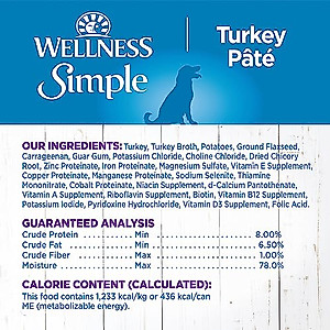 Wellness Simple Natural Wet Canned Limited Ingredient Dog Food, Turkey & Potato, 12.5-Ounce Can (Pack of 12)