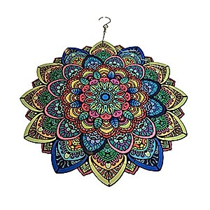 Mandala Wind Spinners for Yard and Garden, 3D Stainless Steel Hanging Spinner for Outdoor & Indoor Decorations, 360 Degree Swivel, 12 inch Spinner