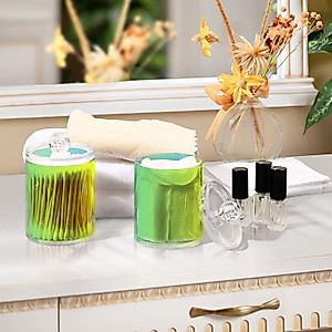 Blue Yellow Gradient 2 Pack Qtip Holder Organizer Dispenser Plastic Bathroom Jars Storage Containers with Lids Clear Bathroom Organizer Dispenser for Bathroom Accessories