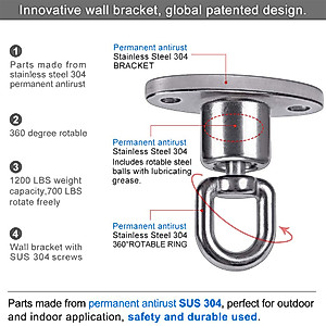 SELEWARE Silent Ball Bearing Swing Hangers, Heavy Duty 360° Rotate Swing Swivel Hook for Wooden Playground Yoga Hammock Chair Rope Punching Bag Porch Tire Web Swing Sets, 1200 Capacity