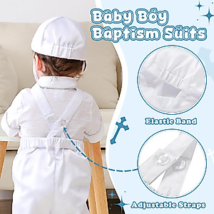 Booulfi Baptism Christening Outfits for Boys Easter Outfit Baby Boys Clothes Church Blessing Suits Summer Gentleman Birthday Wedding Outfit with Dress Shirt Bowtie Suspender Pants Hat 12-18 Months