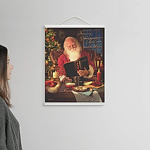 CANVAS ON DEMAND Santa Hanging Poster Canvas Print, Jolly Old Saint Nick Reads the Bible, Christmas Wall Decor with a Christian Message, White Trim, 16”x20”