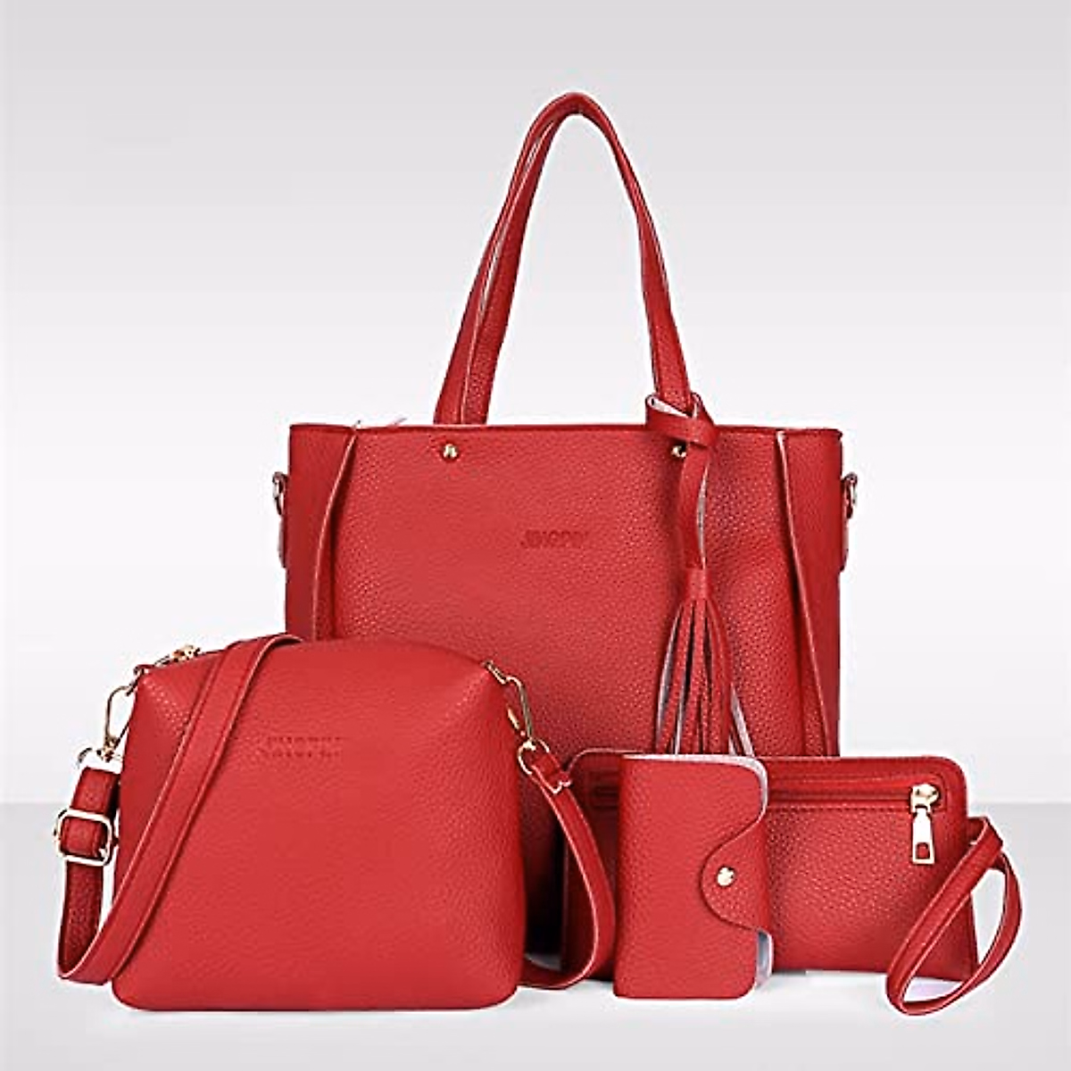 Women Fashion Upgrade Handbags Shoulder Bag Wallet Tote Bag Top Handle Satchel Set 4Pcs, Synthetic Leather Handbags (Red)