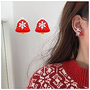 Charistmas Earring Set for Women, 5 Pairs Cute Resin Christmas Stud Earrings,Christmas Trees, Bells,Santa Claus,Snowman,elk Earrings (Red)