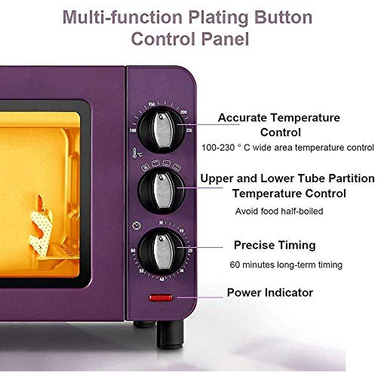 Mini Oven,Convection Countertop Toaster Oven Small Electric Oven Household Baking Small Oven 15 Liter Electric Oven Three-Layer Card Design Purple Useful (Purple)