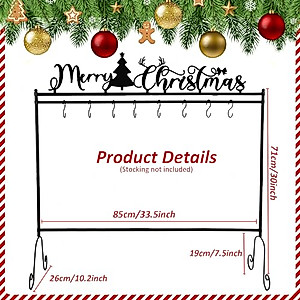 Profully 6 Hooks Christmas Stocking Holder Stand, Black Metal Christmas Stocking Hanger Stand for Floor with Detachable Christmas Decorations
