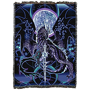 Pure Country Weavers Night Blade Dragon Blanket by Ruth Thompson - Gift Dragon Fantasy Tapestry Throw Woven from Cotton - Made in The USA (72x54)