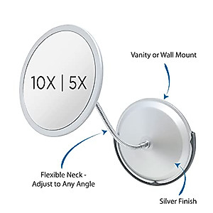 Double Vision™ Gooseneck Vanity/Wall Mount Mirror 5X/10X Magnification, Made in the USA