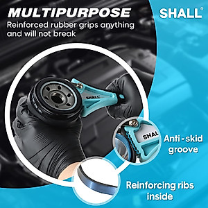 SHALL 2-Piece Rubber Strap Wrench Set, Adjustable Oil Filter Wrench, Jar Opener, 4" & 6" Max Rotation Diameter, Anti-slip Handle, 2-Pack PVC Gloves Included, for Pipe, Oil Filter, Jar, Water Faucet