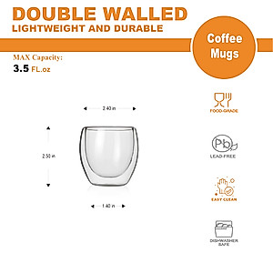LUXU Double Wall Glass Coffee Mugs,3.5 Fl.oz Mini Espresso Cups, Tiny Insulated Borosilicate Glass Coffee Mugs Set of 2,Clear Double Walled Glassware for for Latte, Cappuccino Coffee and Tea.