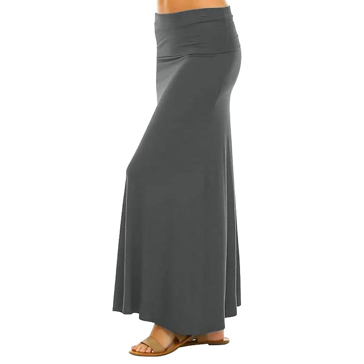 Sweet Hearts Maxi Skirt for Women- Comfy Foldover High Waist Long Flare A-Line Skirt Maxi Dress XS-3X Made in USA (Charcoal, Medium)