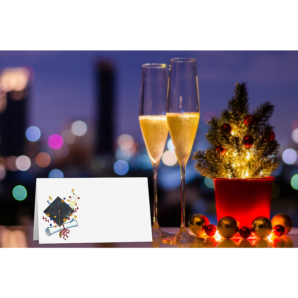 Table Place Card for Graduation Party, 25 Pcs Small Tent Cards Set with Gold Balloons and Graduation Cap Design, Elegant Name Cards Food Lables, Graduation Party Decorations 2022 Supplies(14)