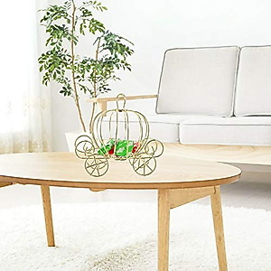 BESPORTBLE Pumpkin Carriage Candy Box Decorative Metal Cinderella Carriage Centerpiece Gold Wire Princess Carriage Figurine Flower Arrangement for Wedding Birthday Party Golden