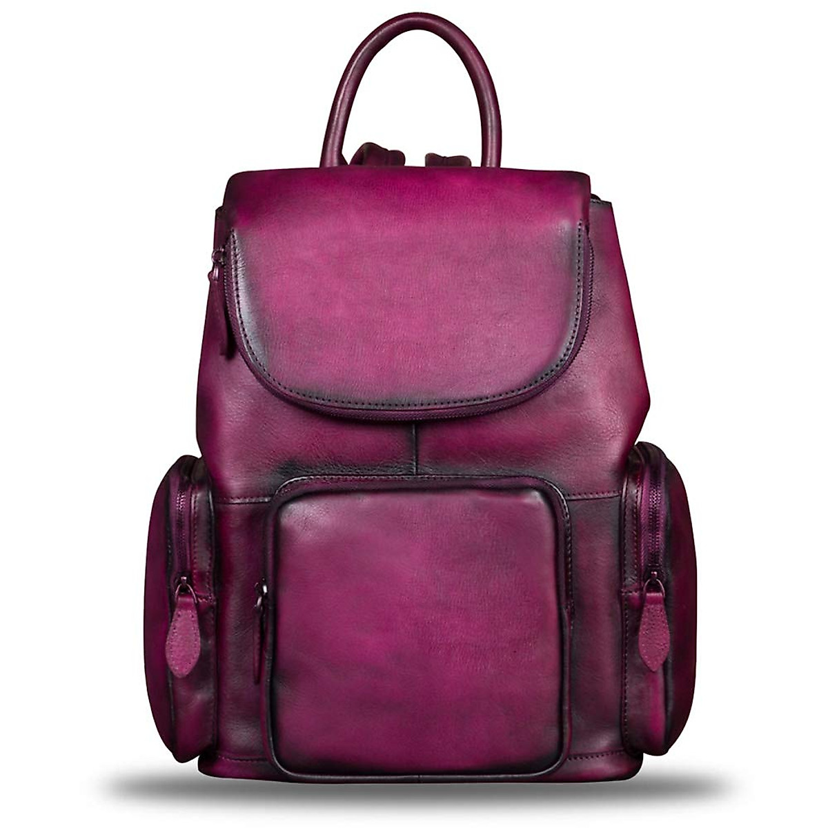 IVTG Genuine Leather Backpack for Women Vintage Real Leather Rucksack Fashion Backpack Purse Daypack Bag High Capacity (Purple)