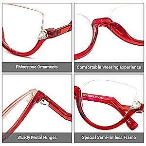Zeelool Stylish Semi-rimless Cat Eye Glasses Frame for Women with Non-prescription Clear Lens Felicia VHP0189-10 Red