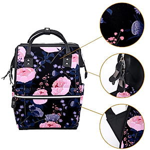 Pink Peony Diaper Bag Backpack Baby Nappy Changing Bags Multi Function Large Capacity Travel Bag