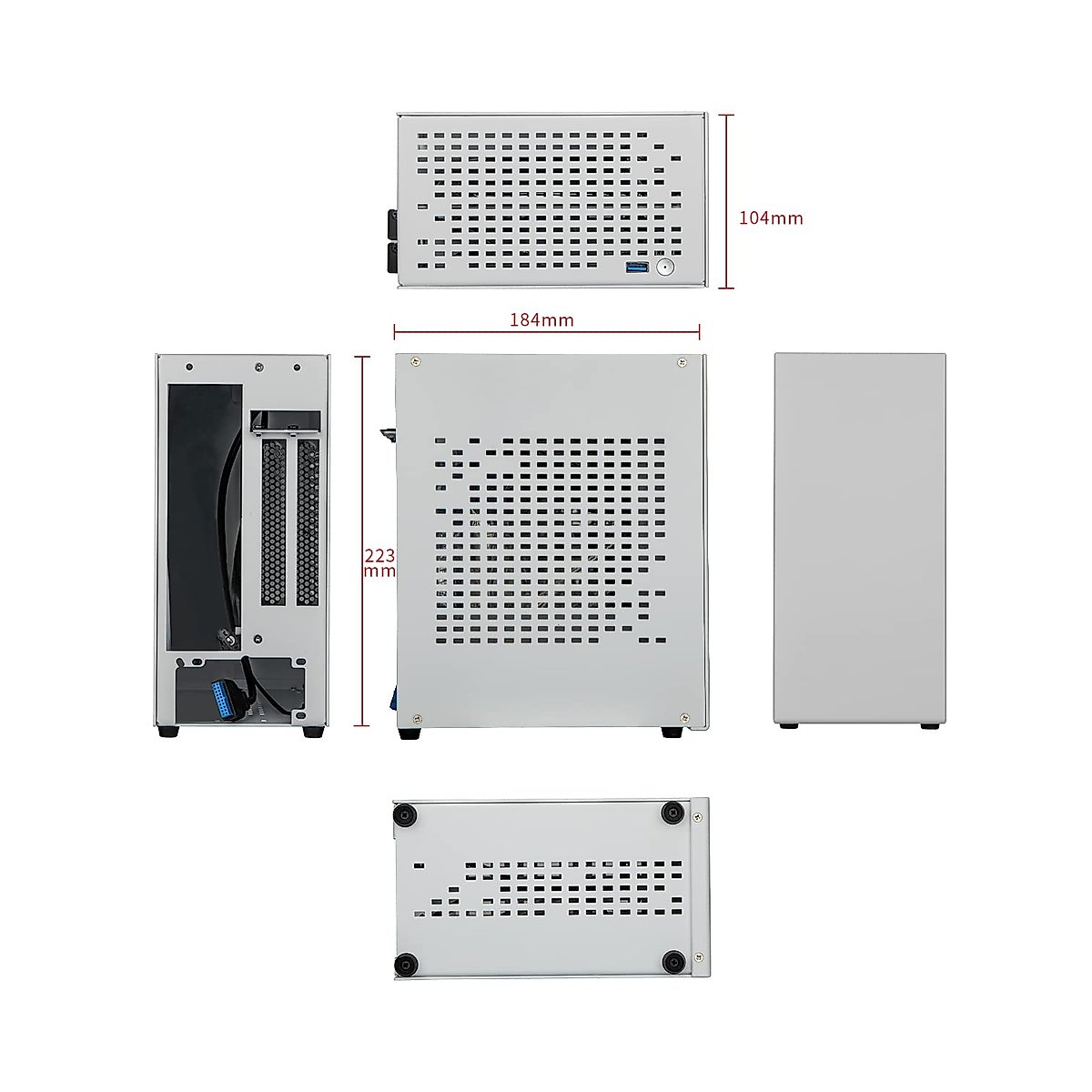 Aluminum Mini ITX Case with PCIe Riser, JOYJOM Mini PC Case, SFF Small Form Factor PC Case, TX Computer Gaming Case Supports GPU Graphics Card (White)