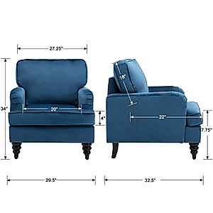 DM Furniture Midcentury Modern Accent Chair Velvet Arm Chairs Comfy Reading Chair Single Sofa Couch for Bedroom/Living Room/Salon, Light Blue