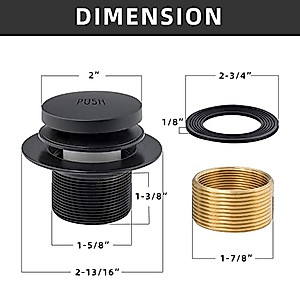 EXAKEY Tub Drain - Tip Toe Bathtub Drain Kit with Two-Hole Overflow Faceplate, Bath Tub Drain with Universal Fine Thread & Coarse Brass Thread Bushing Assembly Anti-Rust Matte Black