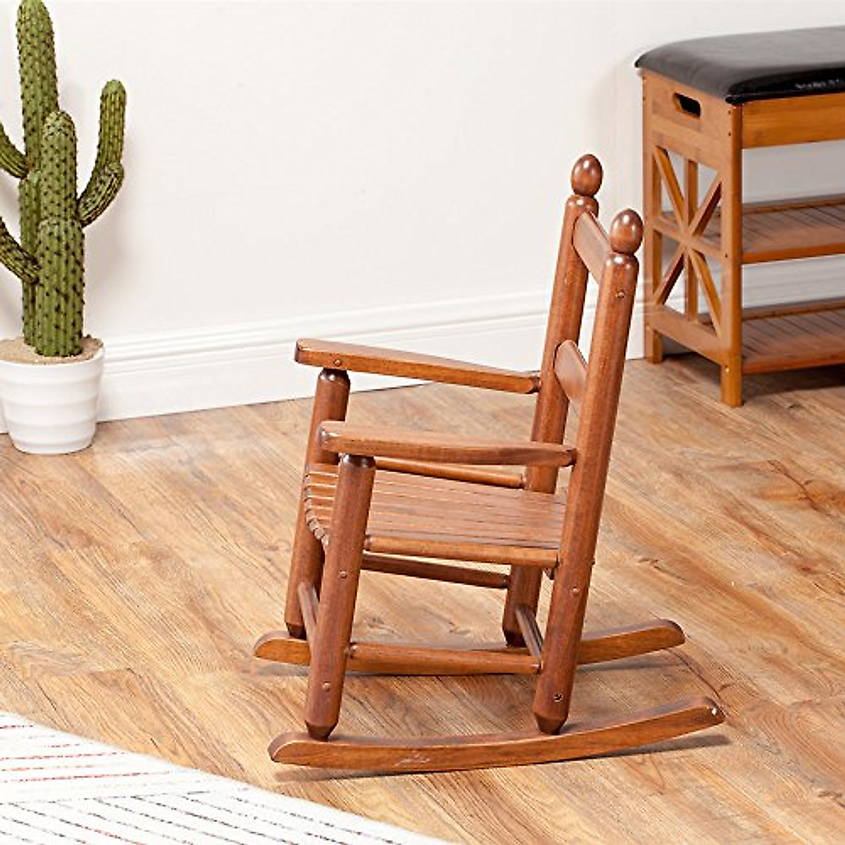 BplusZ Child Rocking Chair Outdoor Toddler Wooden Rocker for Kids Ages 3-6 - Ideal for Patio, Porch, and Indoor Outside Use, Brown