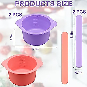 2Pcs Silicone Wax Warmer Liner, Silicone Wax Bowl for Wax Warmer, Non-Stick Wax Melt Warmer Wax Pot Replacement, Reusable Wax Melt Liner with 2 Pcs Wax Spatula Sticks for Hair Removal (Purple, Pink)