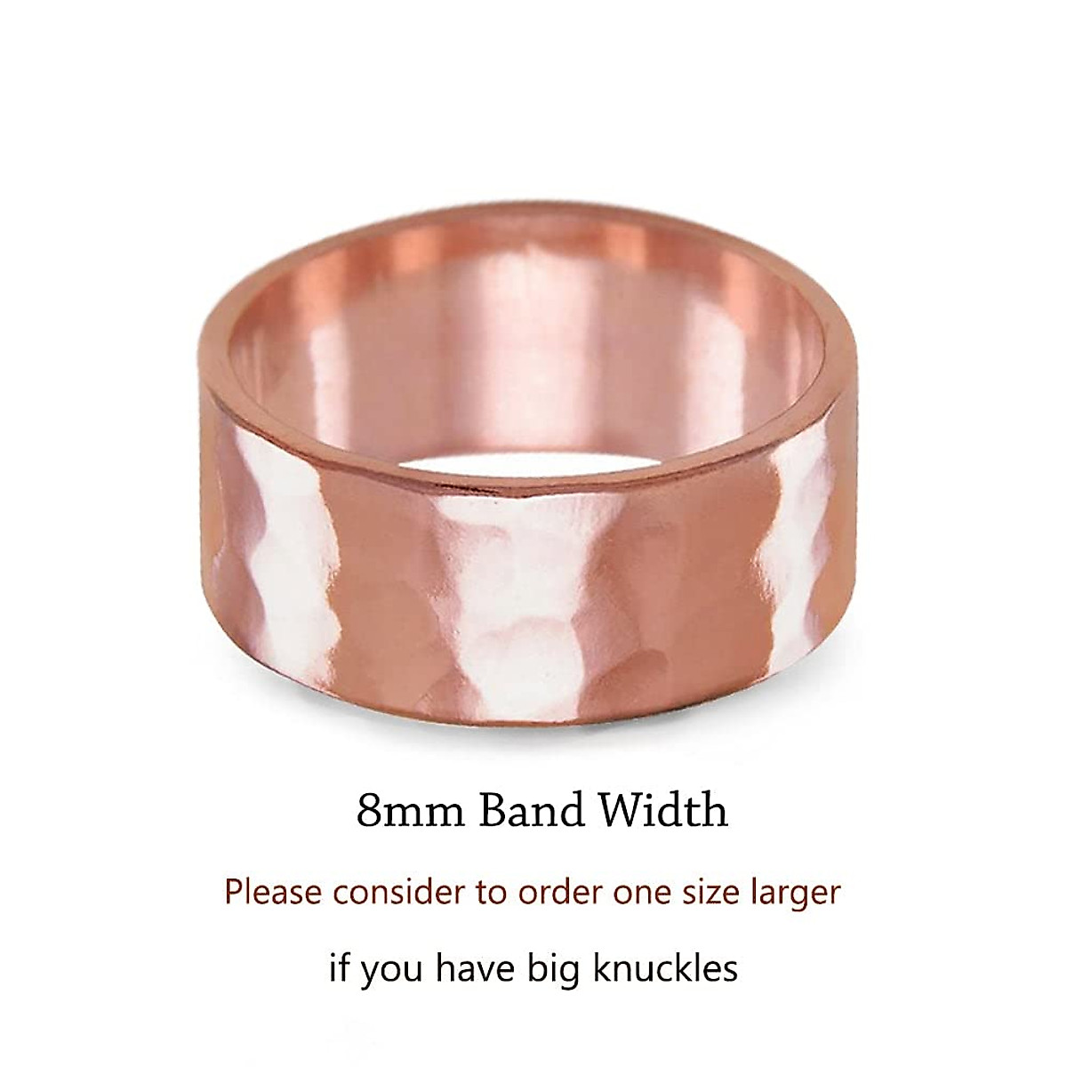 IVY & BAUBLE Uncoated Hammered Solid Copper Ring Band for Men & Women | Made In USA | 8mm |Size 12