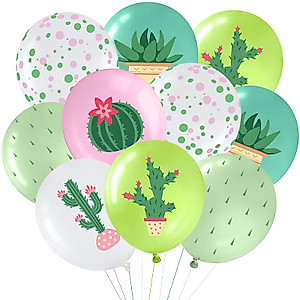 Tiamon 40 Pcs Cactus Party Balloons Summer Tropical Party Balloons Hawaiian Cactus Party Balloons White Green Cactus Latex Balloons Cactus Balloon for Summer Hawaii Birthday Baby Shower Mexican Party