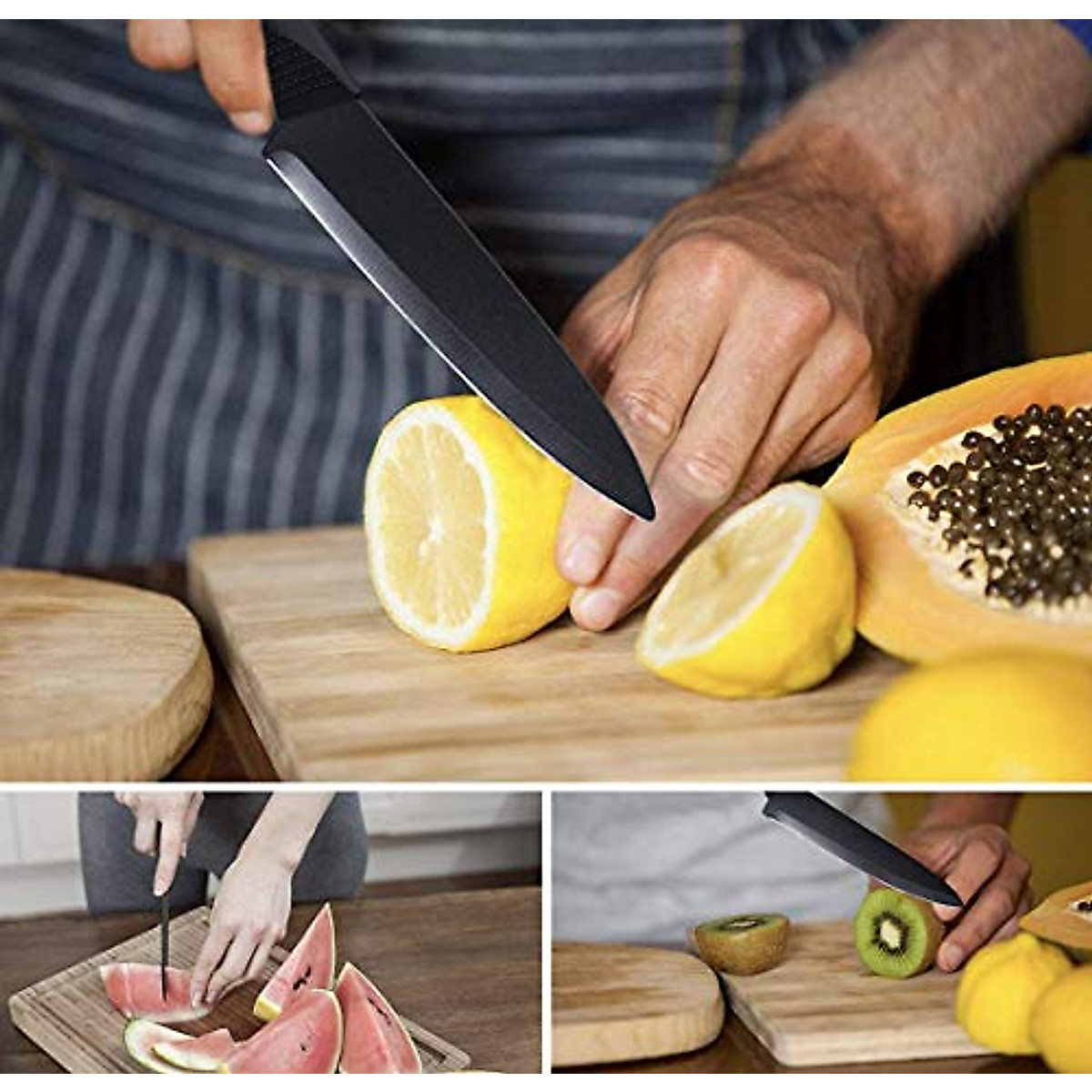 Kitchen Ceramic Knife Set Professional Knife With Sheaths, Super Sharp Rust Proof Stain Resistant (6" Chef Knife, 6" Bread Knife, One Peeler)