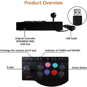 PXN Arcade Fight Stick Joystick for Xbox One, Xbox Series X|S PC,Switch,PS4,PS3,Android TV Box, Nintendo,Windows,with USB Port,Turbo & Macro Functions Game Controllers