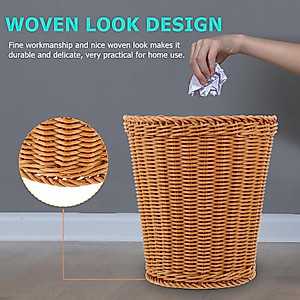 Luxshiny Wicker Waste Basket, Boho Woven Trash Can Small Natural Wastebasket Round Garbage Bin for Bathroom Bedroom Kitchen Home Office Countertop