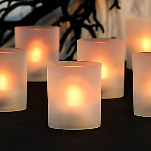 LumaBase Battery Operated LED Lights in Frosted Votive Holders - Orange, Set of 6, 82406