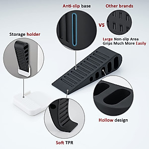 JQK Rubber Door Stopper Wedge, Black 2 Pack Soft TPR Premium Door Stops for Bottom of Heavy Duty Door on Tile, Concrete, Carpet, Wooden Floor, DSB61-BK-P2